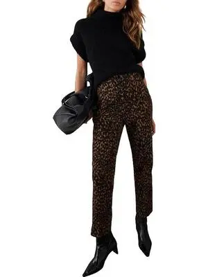 Mint Velvet Leopard Print Velvet Trousers - Brown