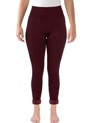 MUK LUKS High Waisted Faux Fur Lined Leggings - Wine