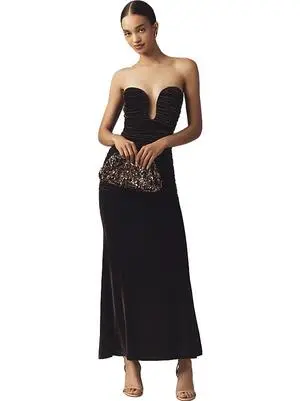 Bardot Elvira Strapless U-wire Velvet Maxi Dress - Chocolate