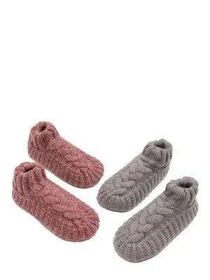 MUK LUKS Cuffed Sweater Knit Ballerinas 2-Pair Pack Ebony