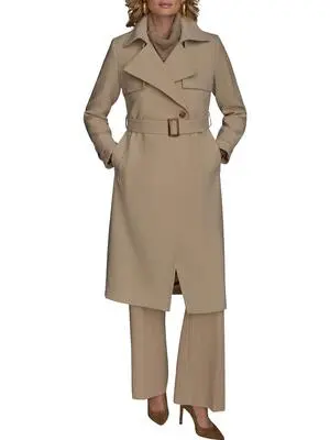 Donna Karan New York Belted Long Raincoat Dark Ivory
