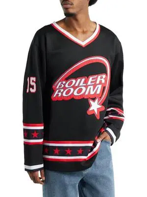 BOILER ROOM Oversized Hockey Jersey - Black