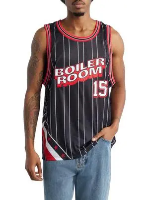 BOILER ROOM Graphic Mesh Basketball Jersey - Black
