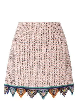 Etro Fringed Embroidered Tweed Mini Skirt - Orange