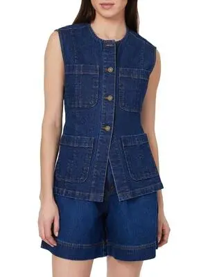 Habitual Collarless Denim Vest - Deep River
