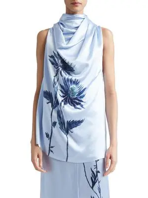 Altuzarra Sleary Floral Draped Silk Satin Top - Danube Shibori Flower