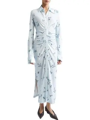 Altuzarra Claudia Floral Ruched Long Sleeve Shirtdress - Danube Shibori Flower