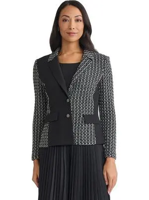 Misook Tailored Mixed Media Tweed Knit Blazer - Black/white