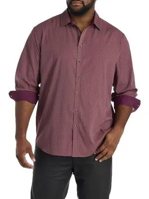 SYNRGY BY DXL Big & Tall Micro Print Sport Shirt - Burgundy