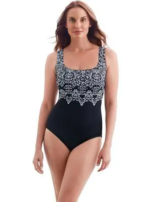 LONGITUDE Double X-back Tank Long Torso One-piece Swimsuit - Garland Edge