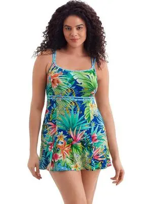 LONGITUDE Empire Princess Seam Long Torso Swim Dress - Boca Raton