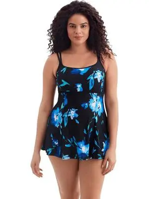 LONGITUDE Empire Princess Seam Long Torso Swim Dress - Whimsical