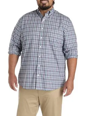 OAK HILL BY DXL Big & Tall Plaid Sport Shirt - Blue