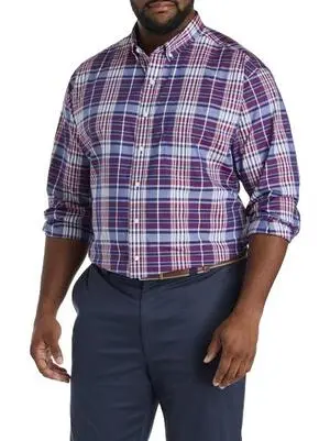 OAK HILL BY DXL Big & Tall Large Plaid Performance Sport Shirt - Red Navy