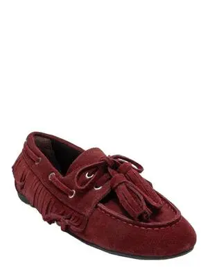 FOREVER & ALWAYS SHOES Fenora Leather Tassel Loafer Burgundy Suede Leather