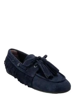 FOREVER & ALWAYS SHOES Fenora Leather Tassel Loafer Navy Suede Leather