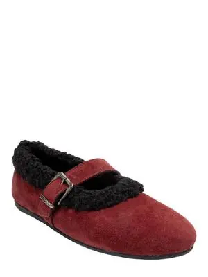 FOREVER & ALWAYS SHOES Guin Leather Strap Flat Burgundy Suede Leather