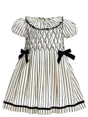 TULLEEN Inkstripe Velvet Bow Dress - Ivory