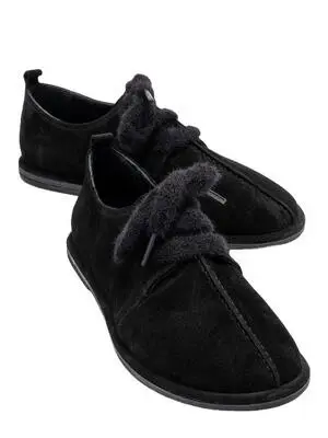 FOREVER & ALWAYS SHOES Denora Leather Lace Up Shoes - Black Suede Leather