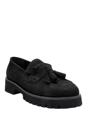FOREVER & ALWAYS SHOES Leather Tassel Loafer - Black Suede Leather