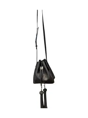 SABANDIJA Leather Crossbody Bucket Bag - Black