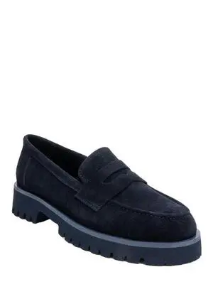 FOREVER & ALWAYS SHOES Vionel Leather Loafer Dark Blue Suede Leather