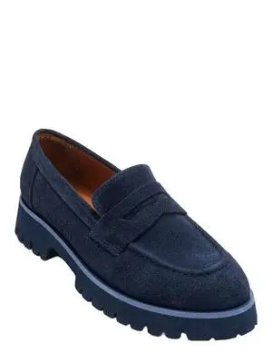 FOREVER & ALWAYS SHOES Vionel Leather Loafer Navy Suede Leather