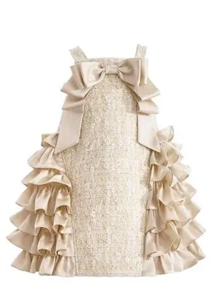 TULLEEN Ruffle Cascade Bow Dress - Cream