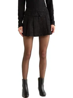 ALL IN FAVOR Pleated Tweed Mini Skirt - Black