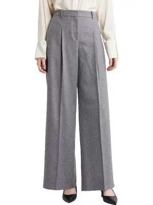 BOSS Tiana Pleated Wide-leg Trousers - Pebble Melange Flannel
