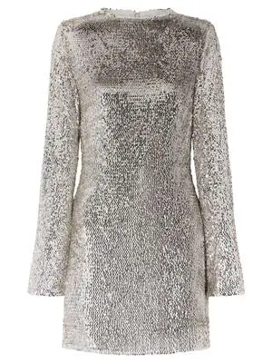 Simkhai Opal Sequined Mesh Mini Dress Silver