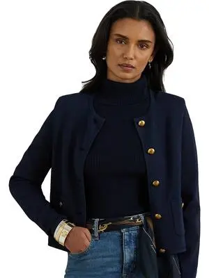 Ralph Lauren Cropped Crewneck Sweater Jacket - Lauren Navy