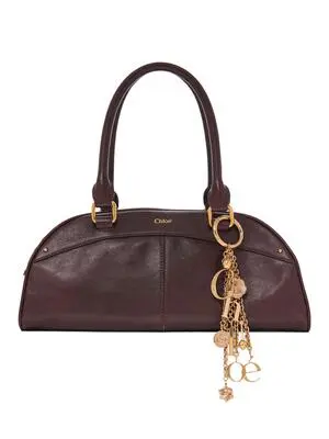 Chloé Charm-Detailed Calfskin Bowling Bag Purple