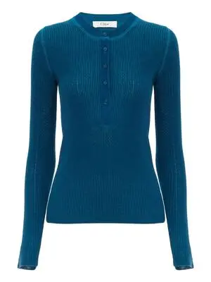 Chloé Wool-blend Knit Henley Shirt - Blue