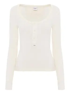 Chloé Cotton Jersey Ribbed Henley Top - Ivory