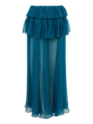 Chloé Silk Mousseline Ruffled Maxi Skirt - Blue