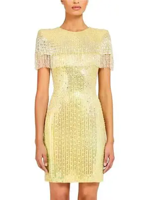Jenny Packham Swish Beaded-embellished Fringed Mini Dress - Yellow