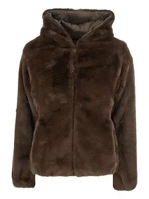 SAVE THE DUCK Laila Down Jacket With Faux Fur Hood - Brown