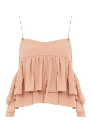 Chloé Silk Tiered Georgette Camisole - Pink