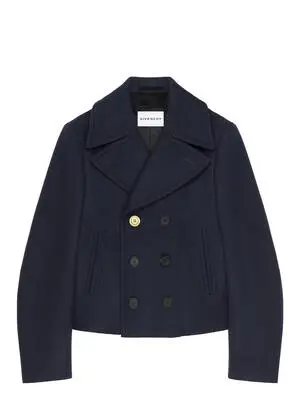 Givenchy Cropped Pea Coat In Wool - Dark Navy