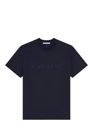 Givenchy T-shirt In Cotton And Silk With Paris Jacquard - Dark Navy