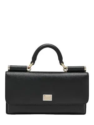 Dolce & Gabbana Mini Dauphine Leather Bag With Logo Tag - Black