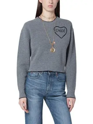 Chloé Crewneck Wool-cashmere Sweater - Grey