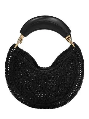 Chloé Mini Crochet Hobo Bag With Leather Details - Black
