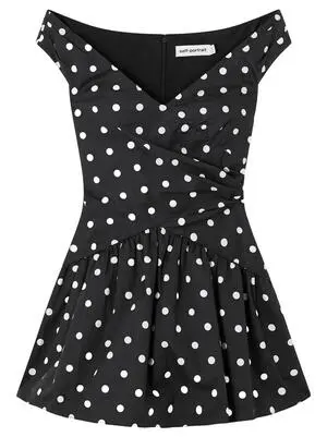 SELF-PORTRAIT Off-the-shoulder Polka-dot Mini Dress - Black