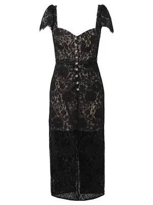 SELF-PORTRAIT Belted Embellished Lace Midi Dress - Black