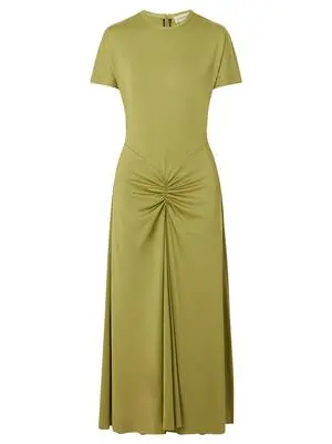 Victoria Beckham Gathered Satin-jersey Midi Dress - Green