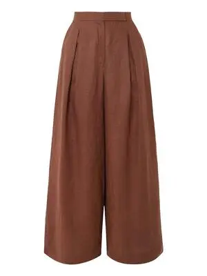 ANDRES OTALORA Desperate Pleated Linen Wide-leg Pants - Brown