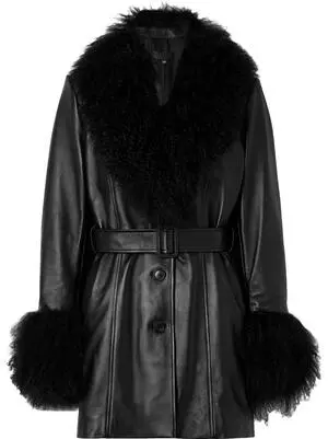 NILI LOTAN Sefa Belted Shearling-trimmed Leather Jacket - Black