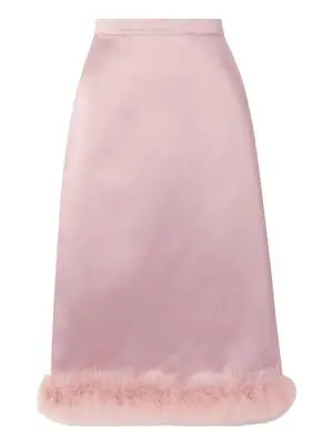 Valentino Garavani Feather-trimmed Satin Midi Skirt - Pink